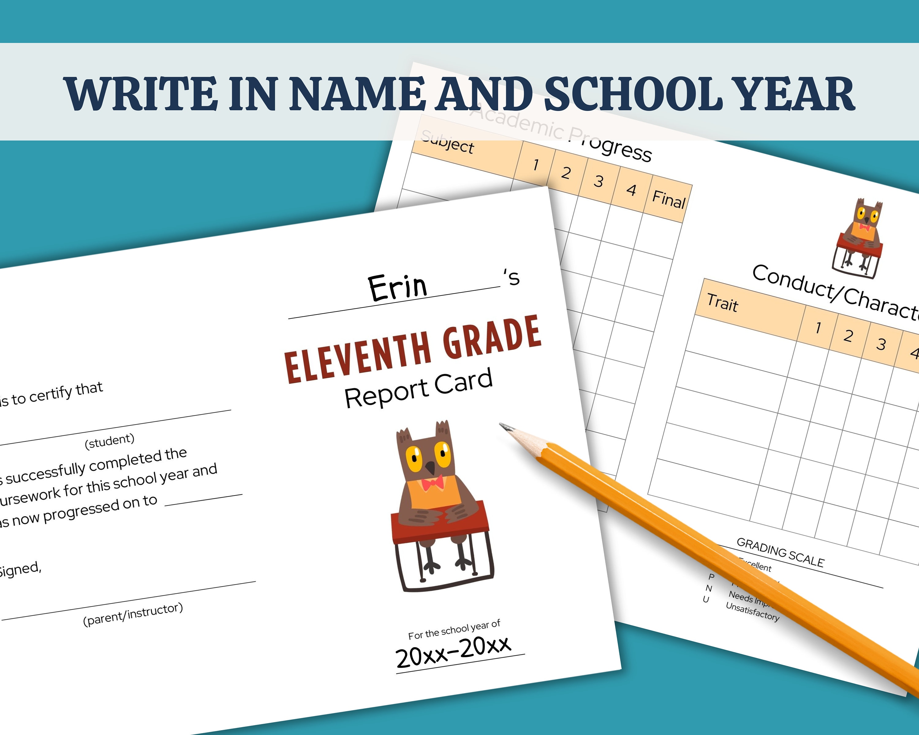 11th Grade Report Card Printable Homeschool Report Card - Etsy