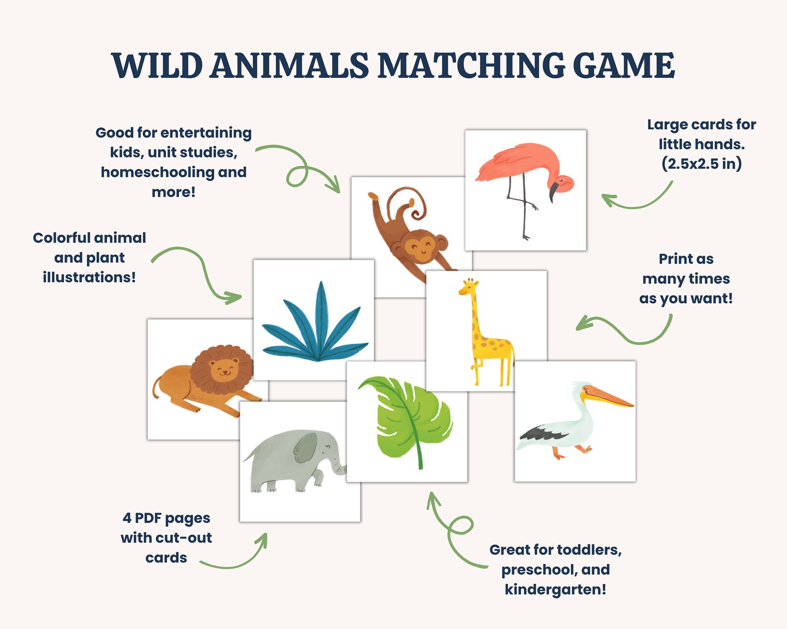 Wild Animals Printable Matching Game Fun and Educational Activity for ...