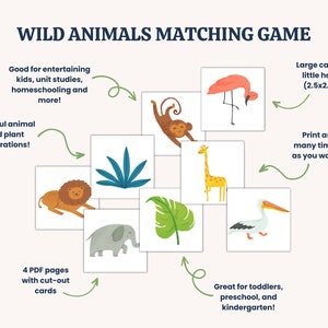 Wild Animals Printable Matching Game Fun and Educational Activity for ...