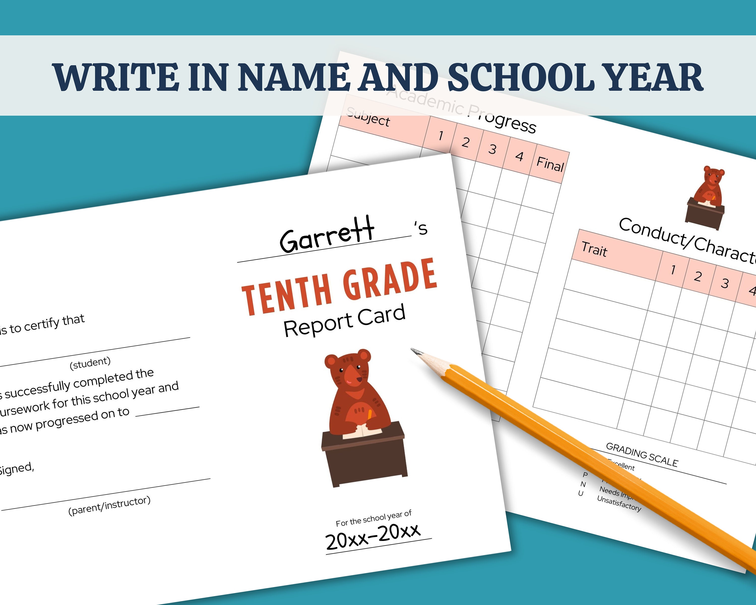 10th Grade Report Card Printable Homeschool Report Card High School ...