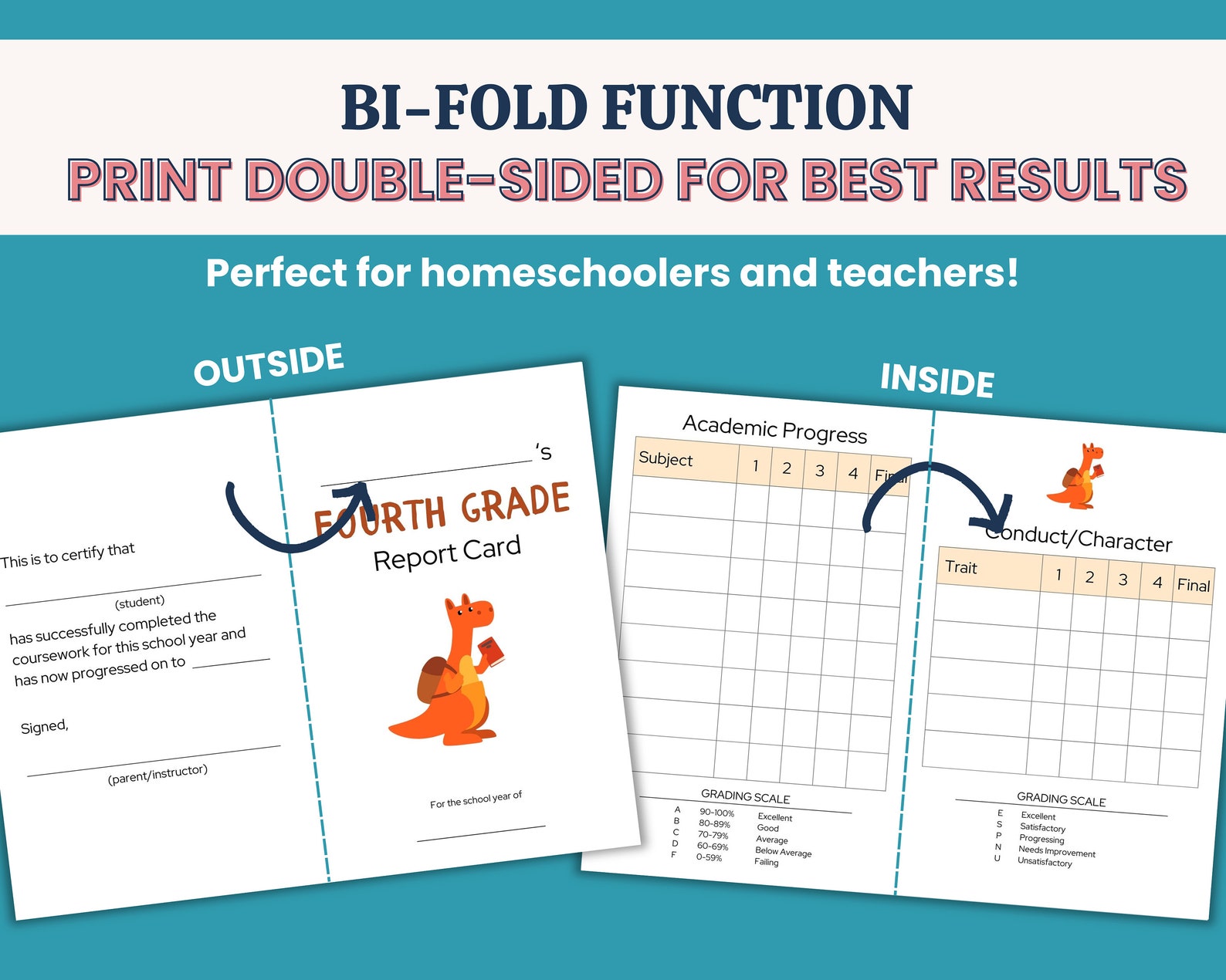 4th Grade Report Card Printable Homeschool Report Card Elementary ...