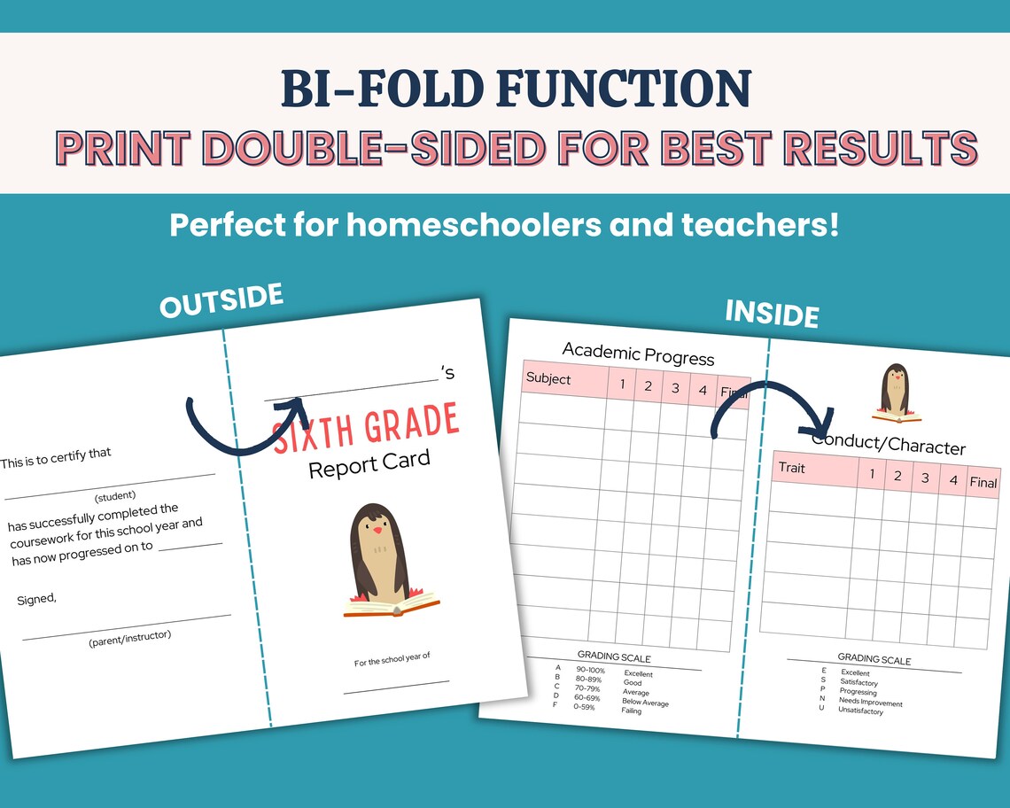 6th Grade Report Card Printable Homeschool Report Card Middle School ...