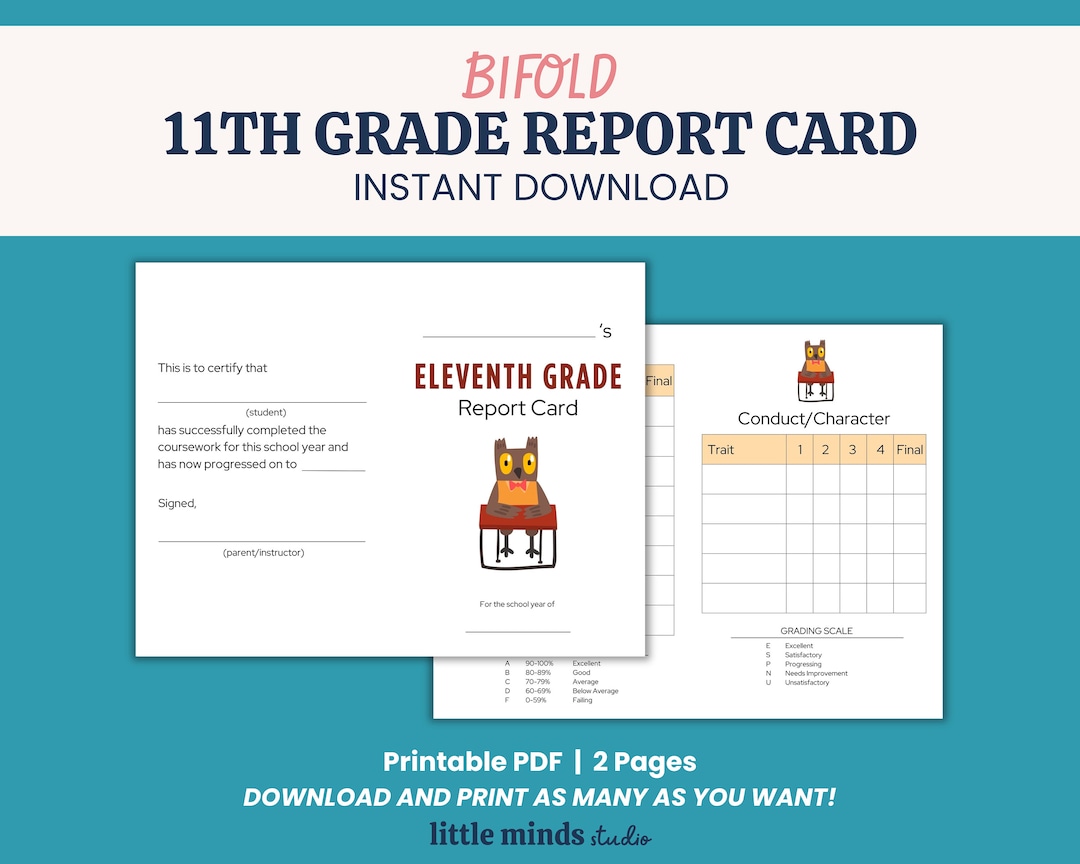 11th Grade Report Card Printable Homeschool Report Card - Etsy