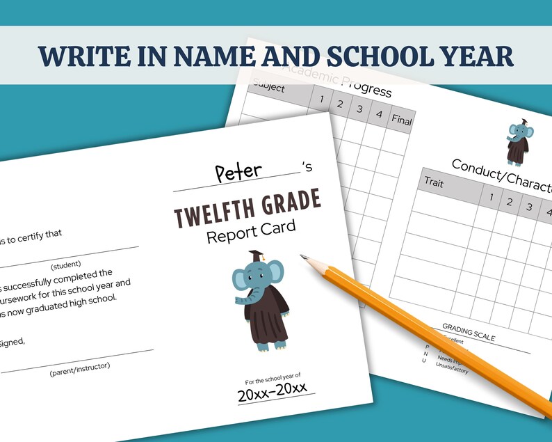 12th Grade Report Card Printable Homeschool Report Card High School ...