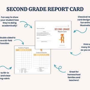 2nd Grade Report Card Printable Homeschool Report Card Elementary ...