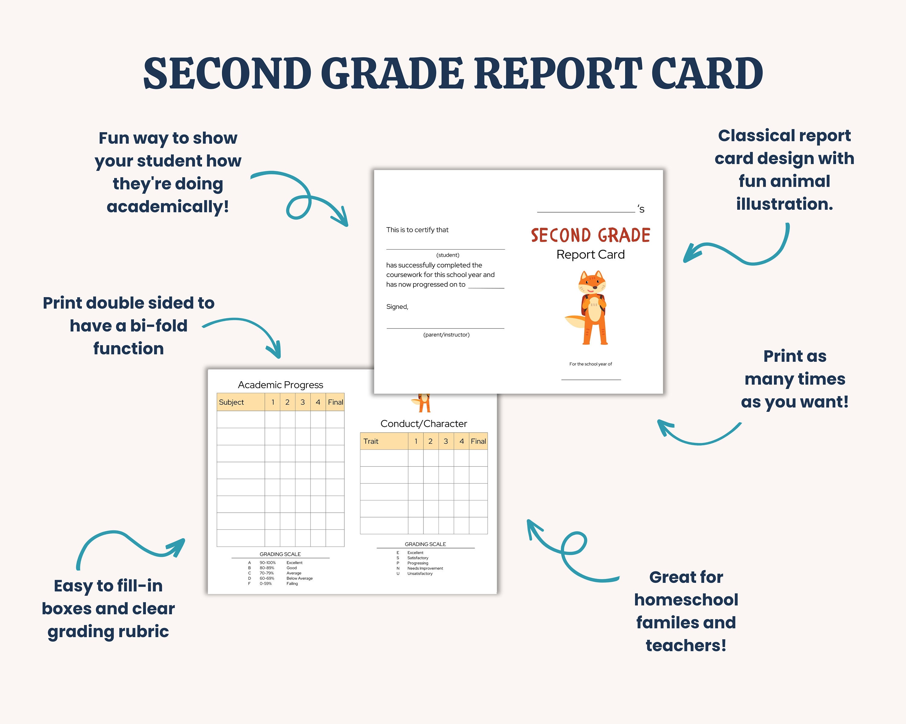 2nd Grade Report Card Printable Homeschool Report Card Elementary ...
