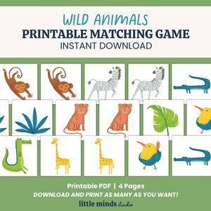 Wild Animals Printable Matching Game Fun and Educational Activity for ...