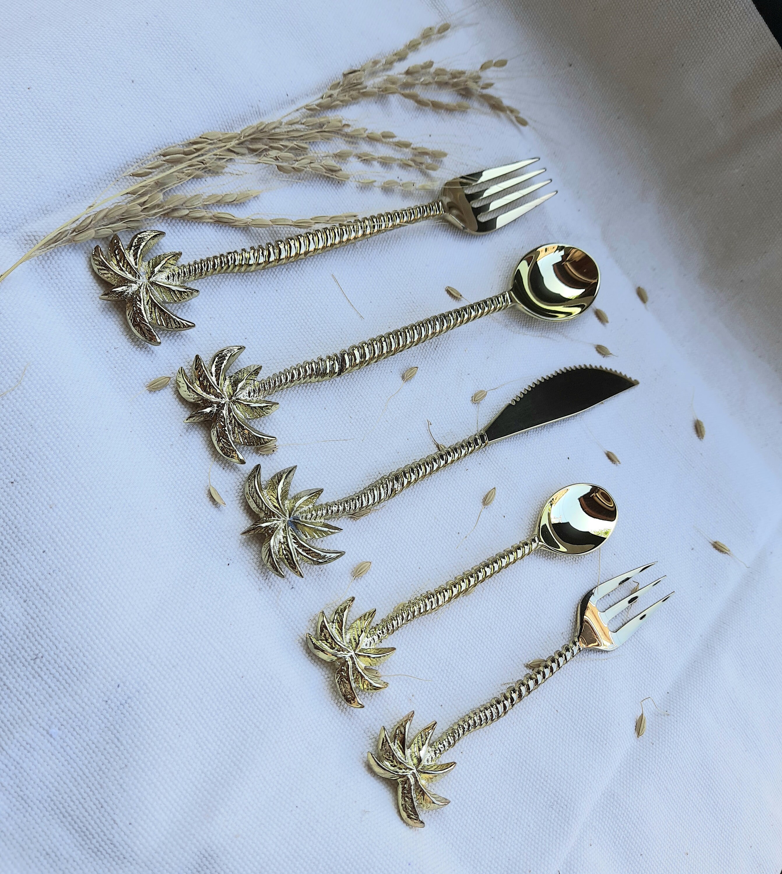 Brass Cutlery Set Palm - 2 Spoon, 2 Fork - Etsy