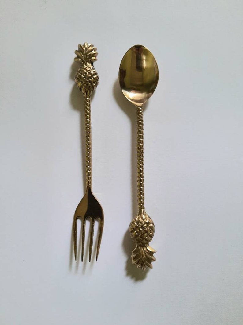 Brass Brass Cutlery Pineapple Spoon & Fork Brass Dessert Cutlery - Etsy