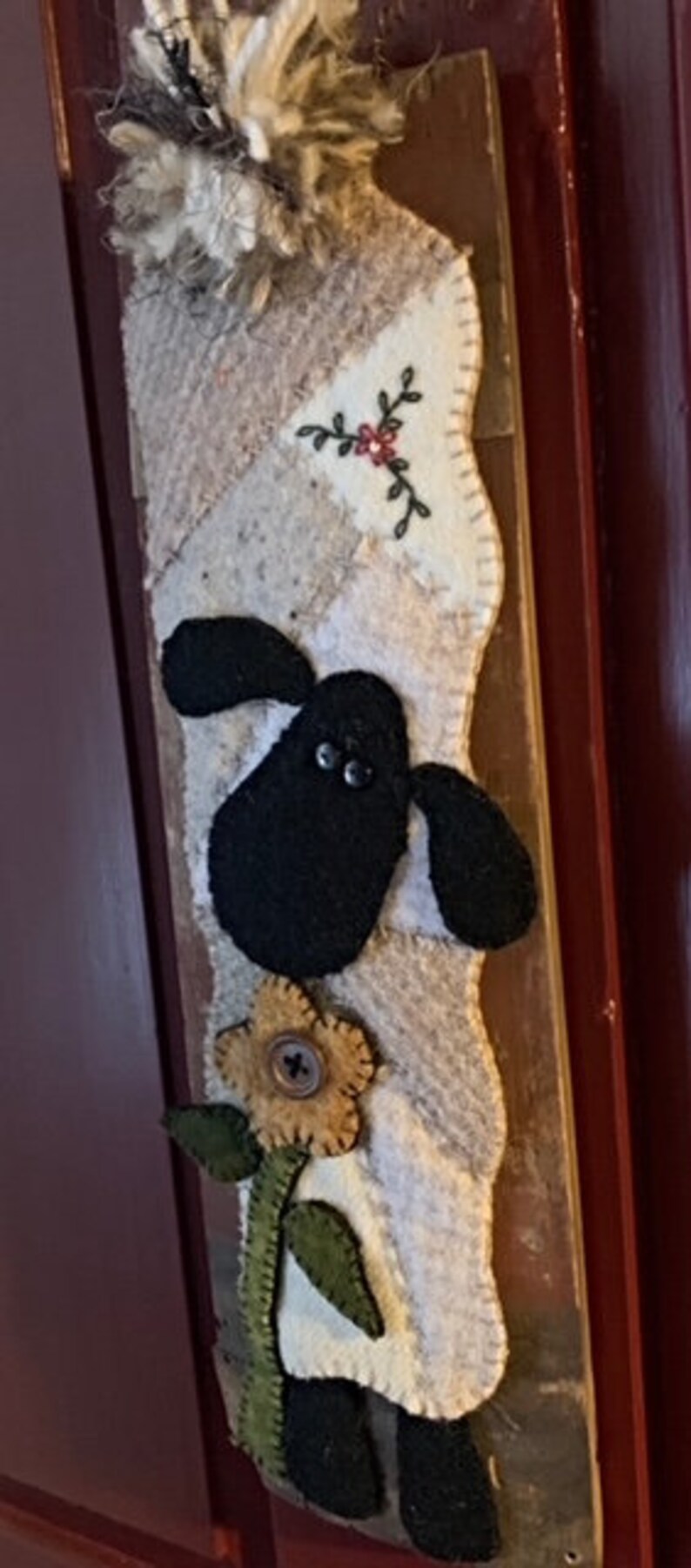 HB-184 Crazy Quilted Sheep With Flower on Barrel Stave - Etsy