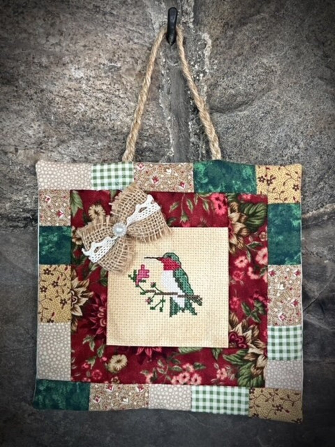 A-112 Hummingbird Cross Stitch Patchwork Wall Hanging - Etsy