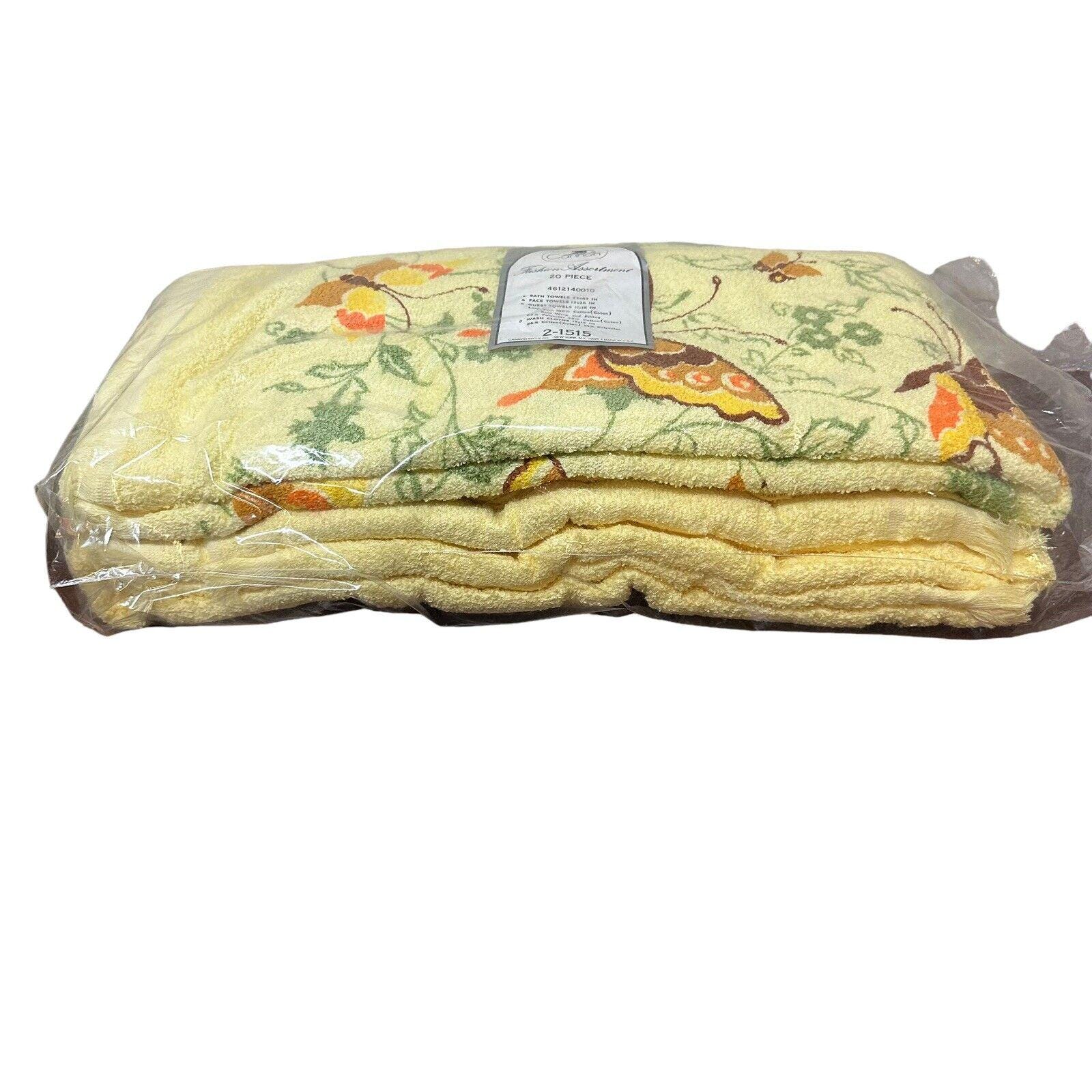 Vintage Cannon MCM Retro Yellow Butterfly Floral Fringe Bath Towel Set ...