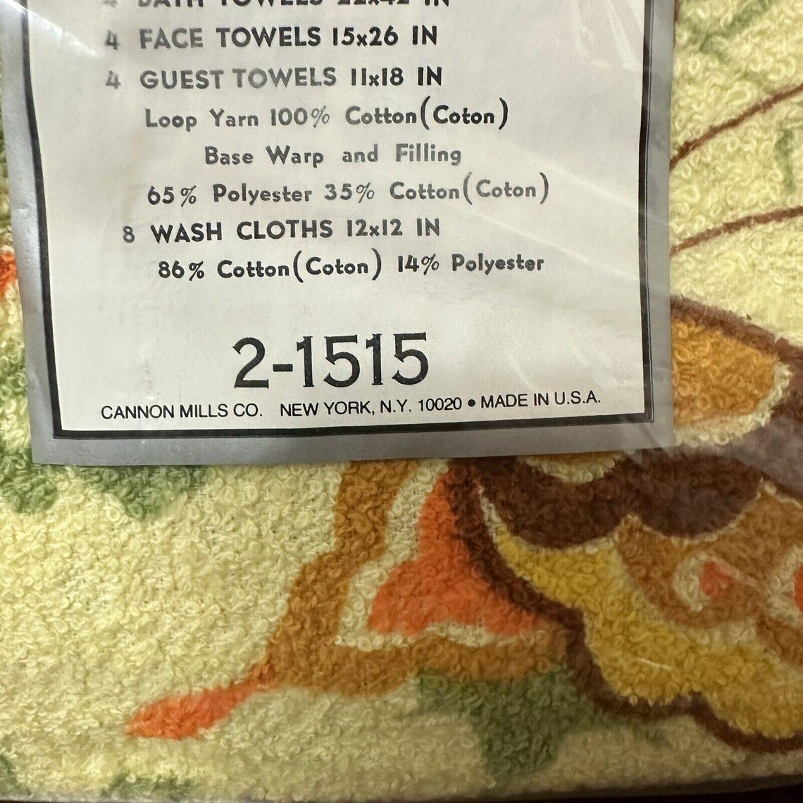 Vintage Cannon MCM Retro Yellow Butterfly Floral Fringe Bath Towel Set ...
