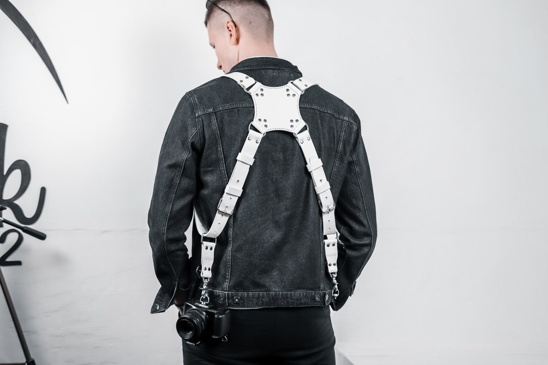 White Dual Leather Camera Harness | Personalized Adjustable DSLR/SLR ...