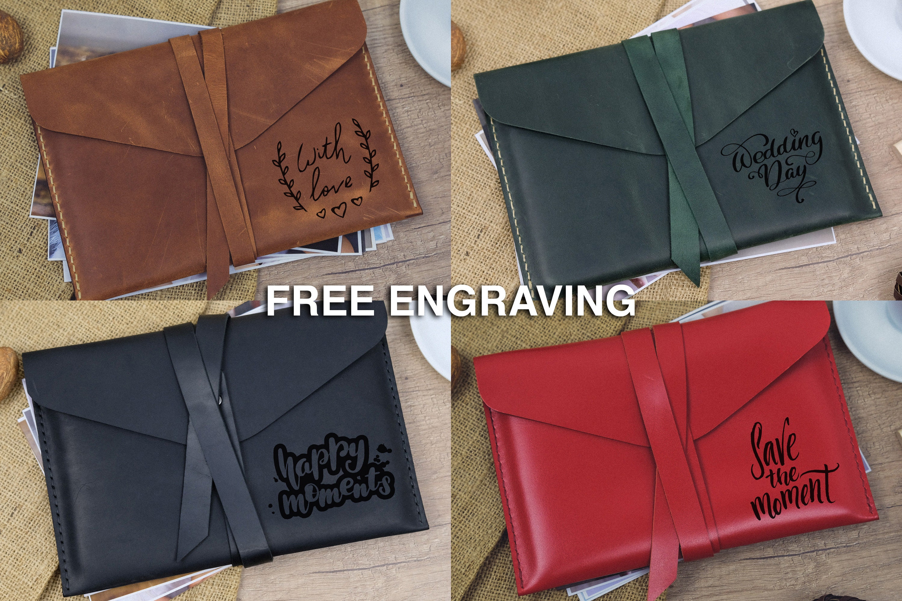Leather Photo Envelope – 6x8 in (15x21 Cm) Personalized Holder ...