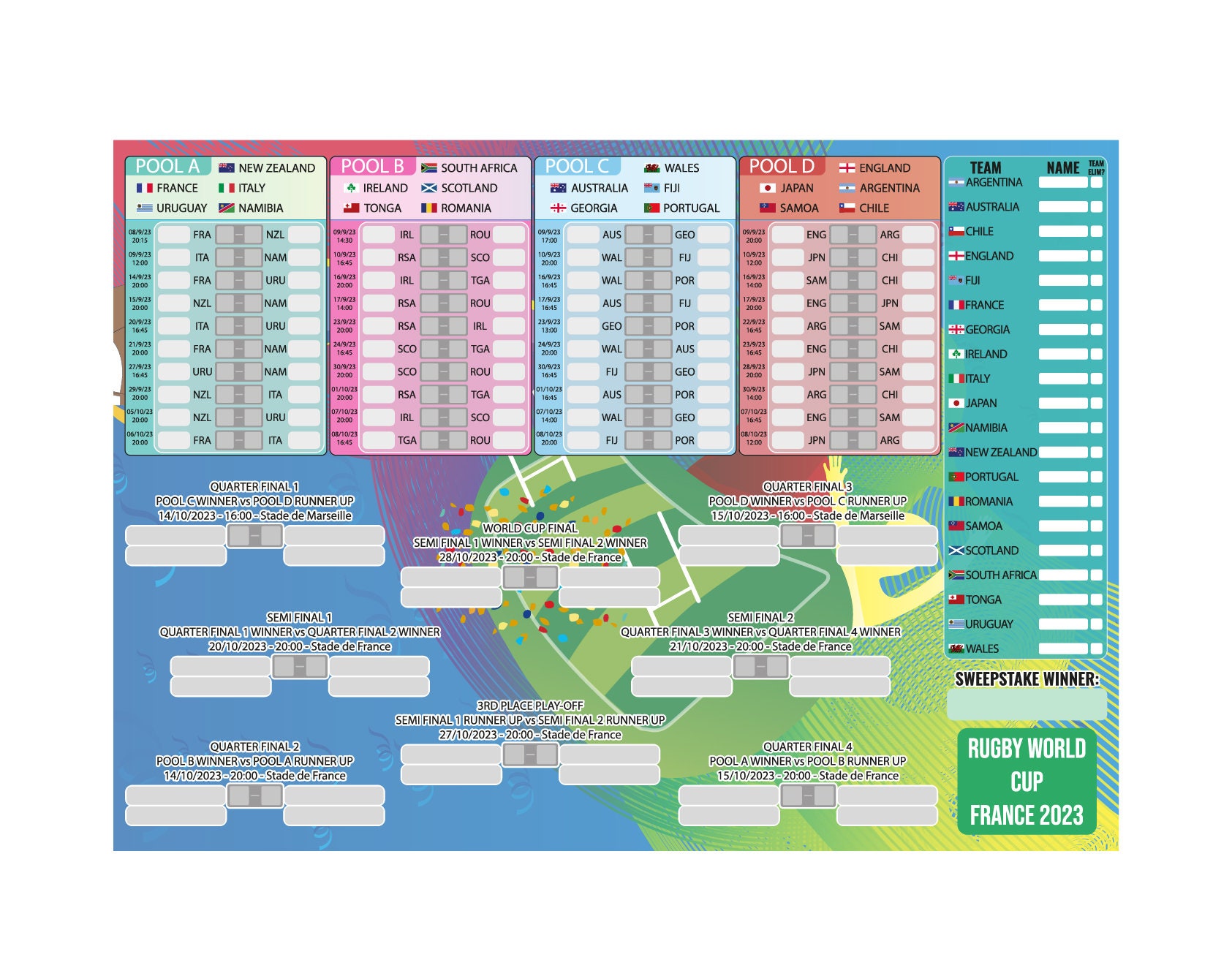 Rugby World Cup France 2023 Wall Chart Double Sided normal - Etsy UK