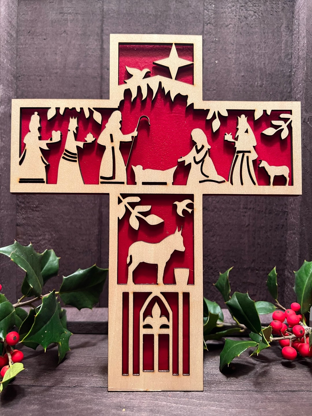 Christmas Nativity Cross - Etsy