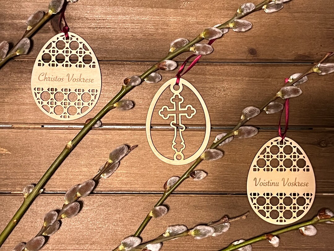 Christos Voskrese Set Of 3 Easter Egg Decorations With Greeting In