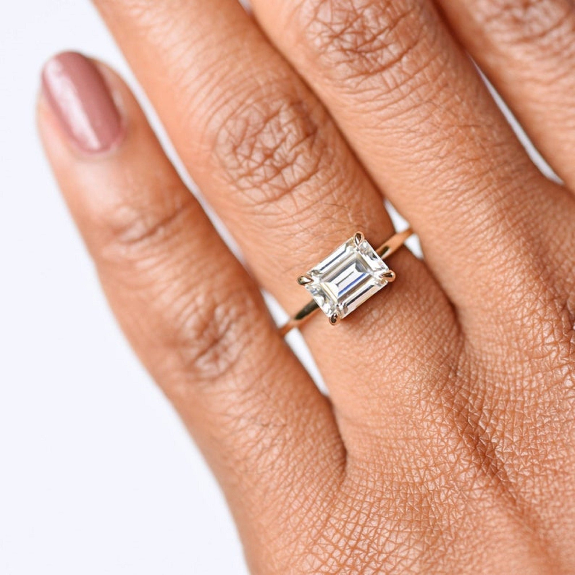 East West Emerald Cut 1 75ct Moissanite Engagement Ring Etsy