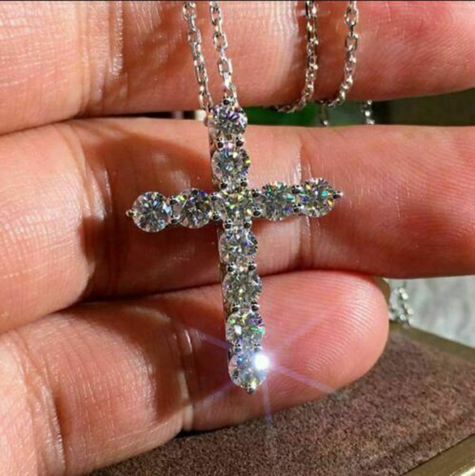 2 Ct Round Cut Moissanite Cross Pendant Necklace For Women 14k Etsy