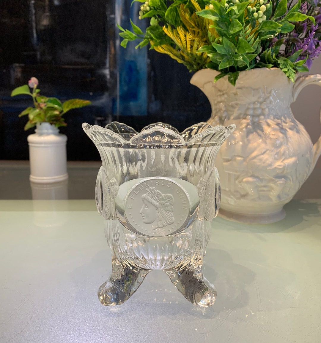 Vintage Pressed Glass Footed Spooner early American Pattern by Central ...