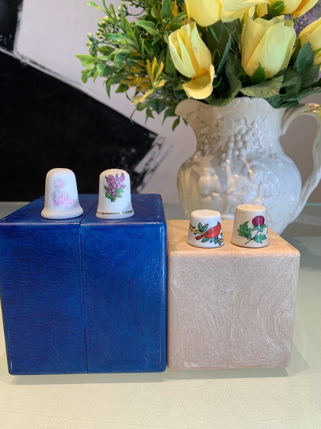 A Set of 4 Vintage Ceramic Floral Thimbles. - Etsy