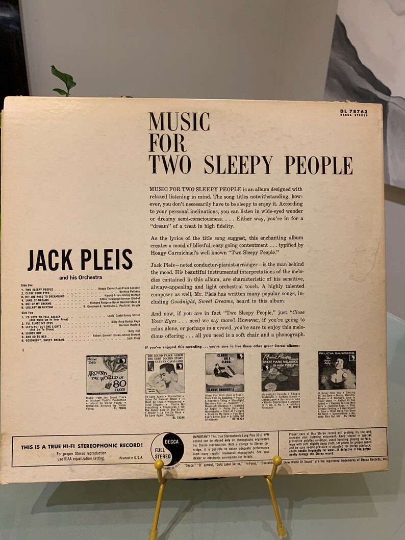 Vintage Vinyl LP: Jack Pleis - Music for Two Sleepy People (1958) - Etsy