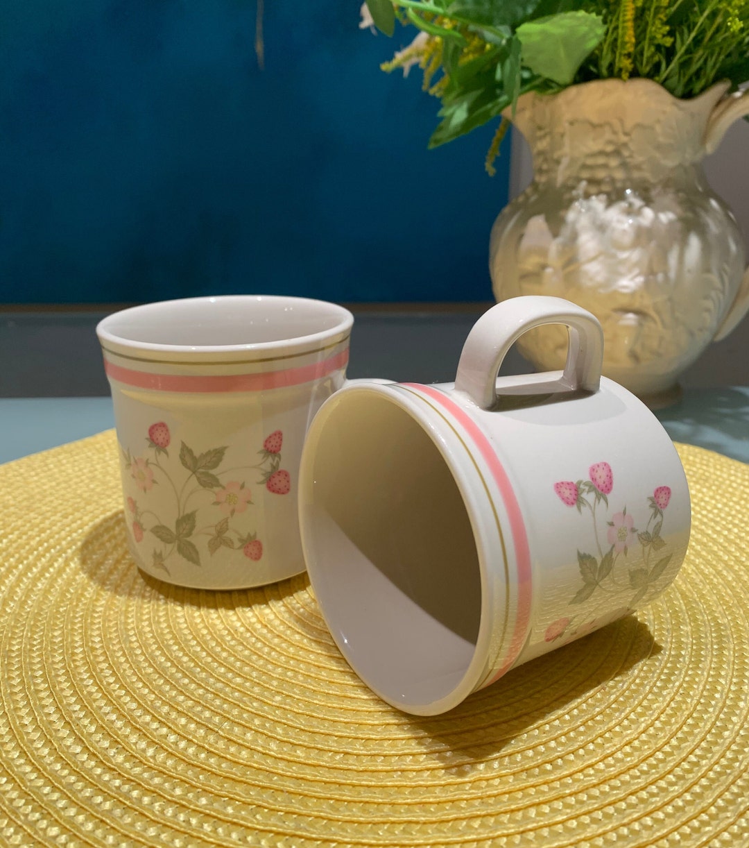 Vintage Newcor Ceramic Stoneware, "strawberry Patch". Coffee/tea Mugs ...
