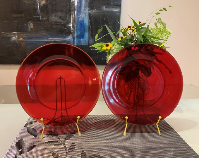 Vintage Transparent Red Glass Plates: Set of 2. Please Read the ...