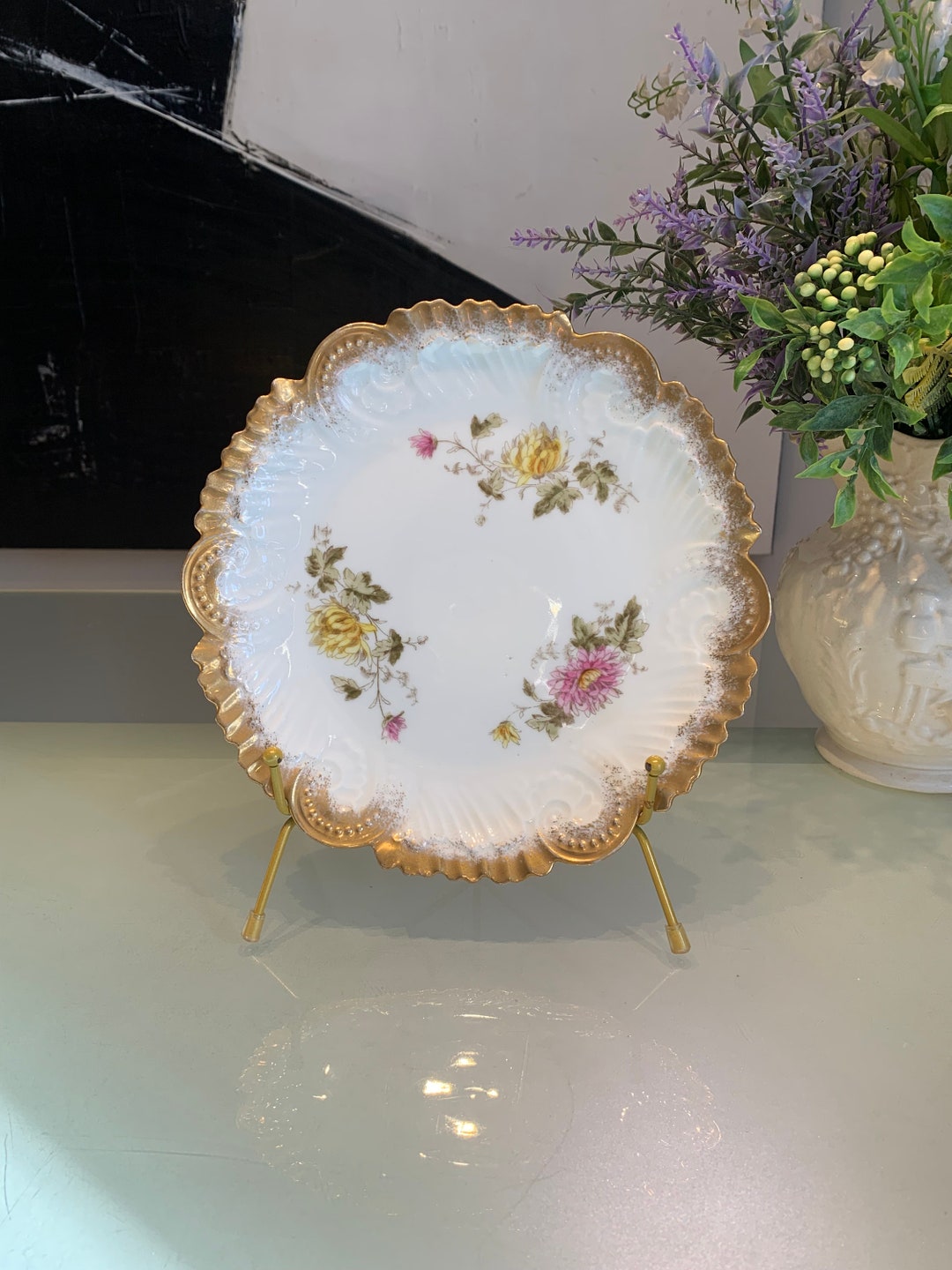 Antique "leonard" Gold Gilded Floral China Plate. Please Read the ...