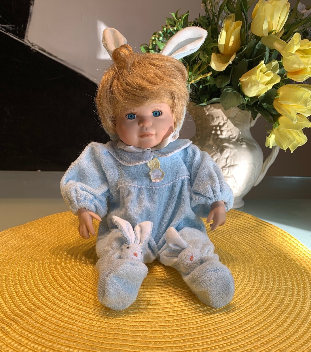 Vintage 1999 CROWNE Fine Porcelain Bunny Baby Doll Artmark. - Etsy