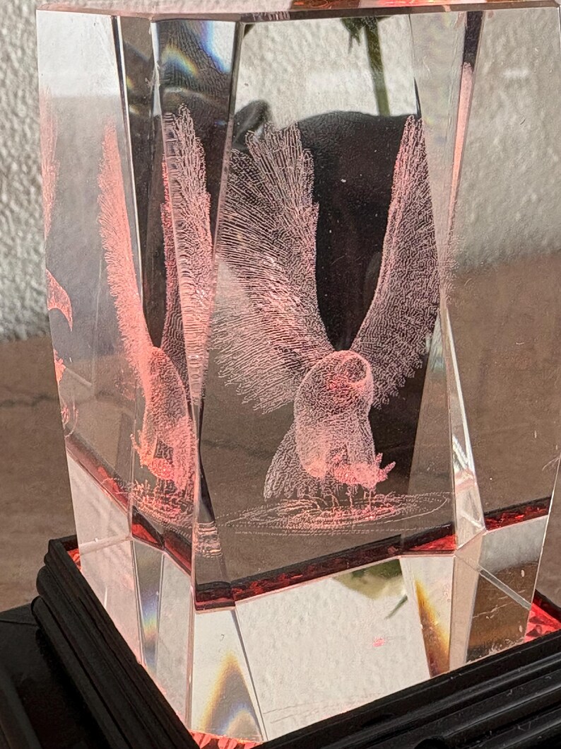 Vintage 3D Etched Crystal Eagle Paper Weight With Light Stand. - Etsy