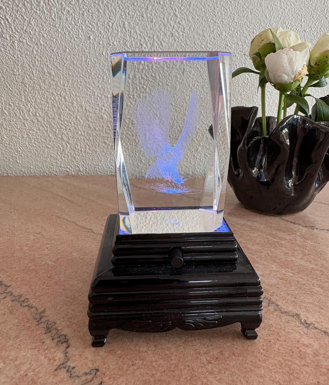 Vintage 3D Etched Crystal Eagle Paper Weight With Light Stand. - Etsy