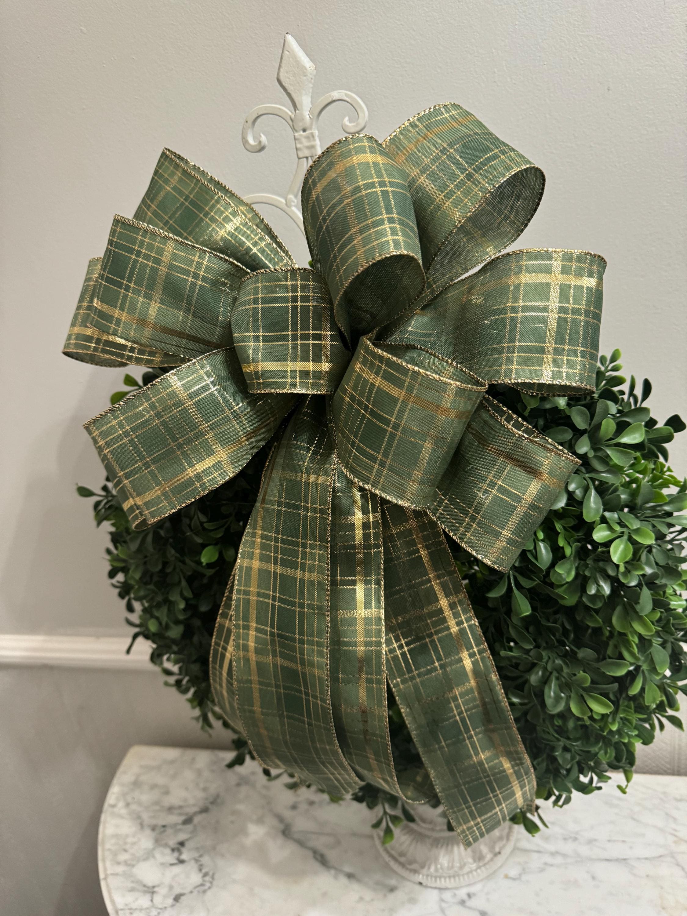 Large Hunter Green and Gold Plaid Wreath Bow , Lantern Bow , Mailbox ...