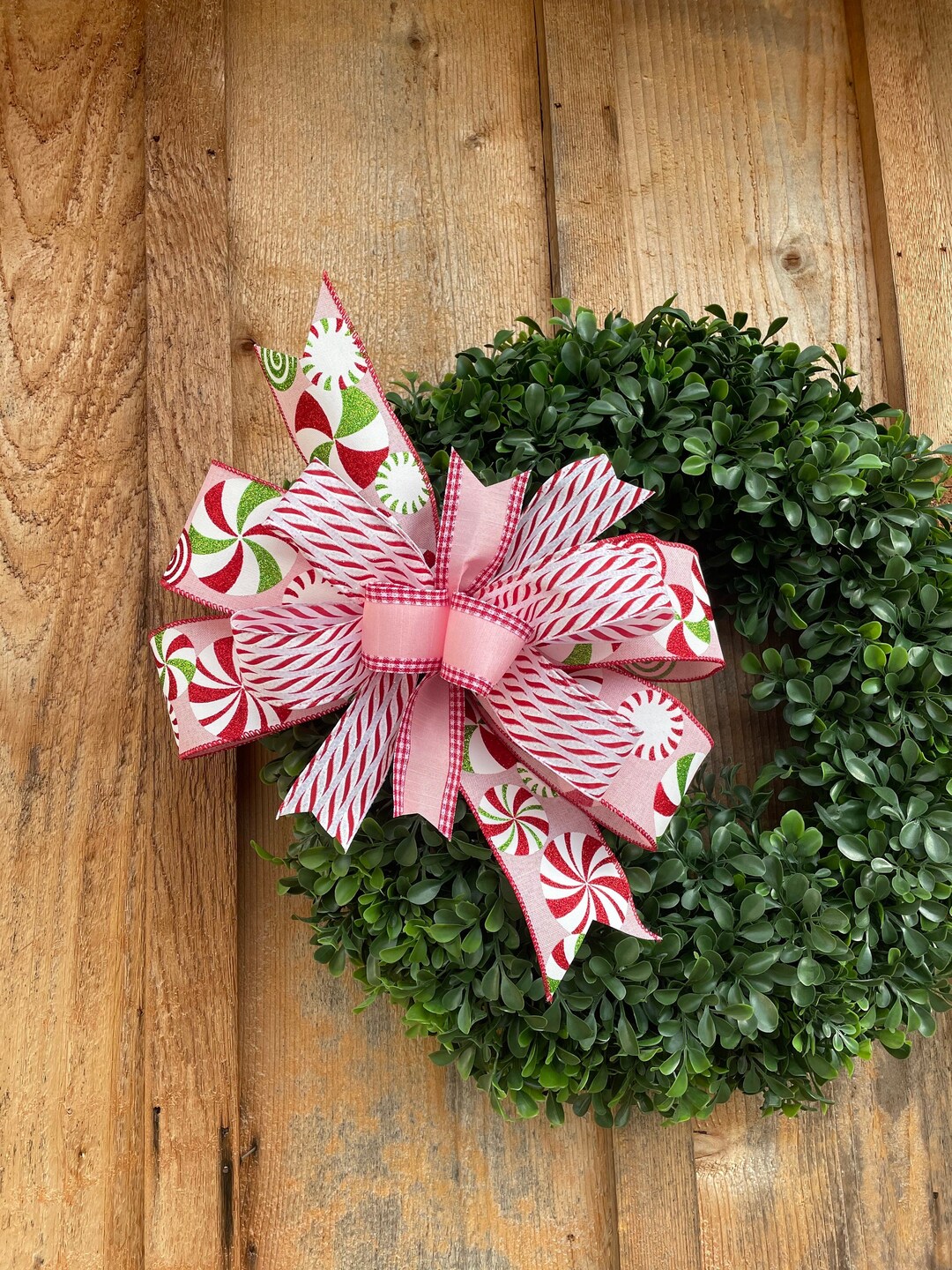 Pink Candy Cane Wreath Bow , Modern Candy Christmas Lantern Bow, Accent ...