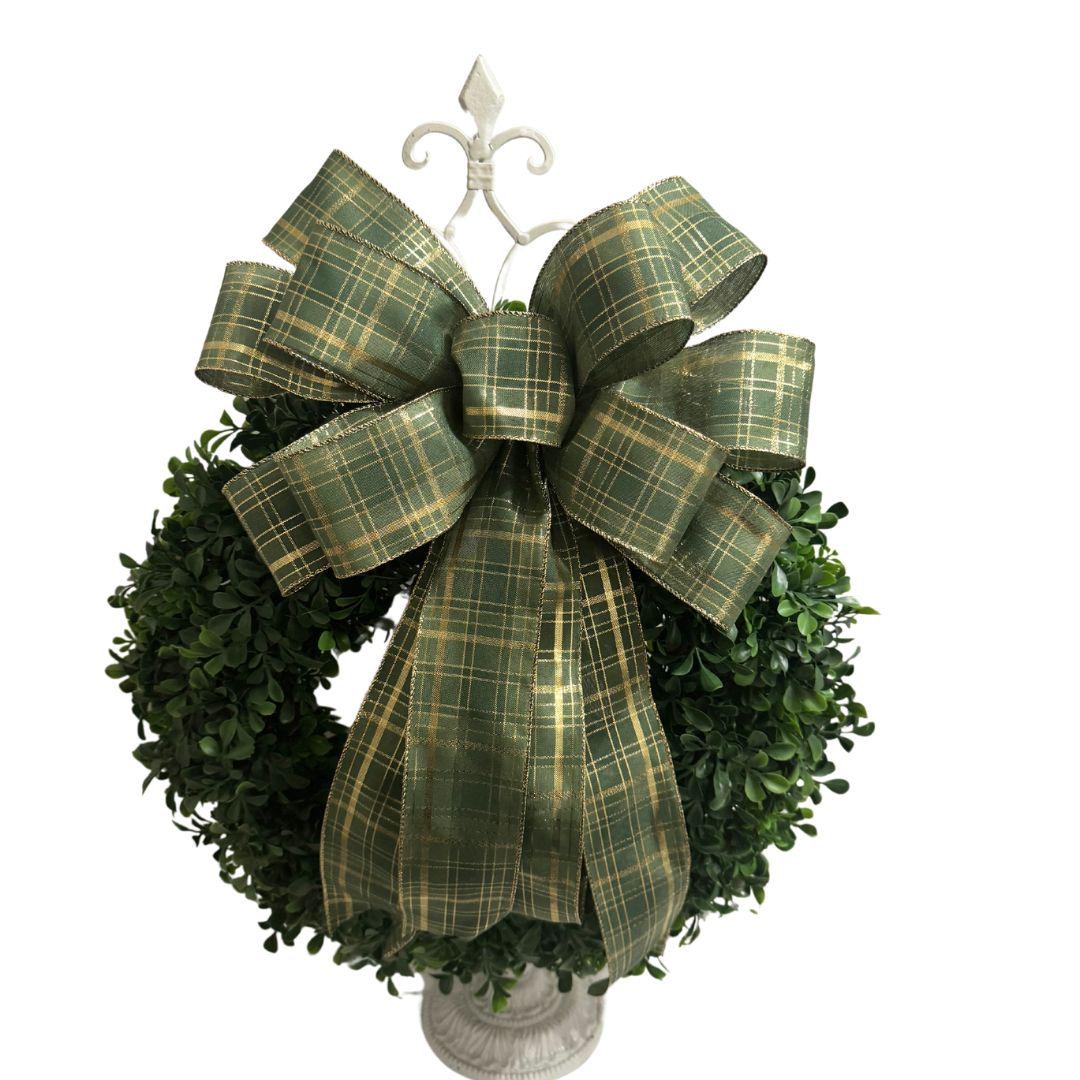 Large Hunter Green and Gold Plaid Wreath Bow , Lantern Bow , Mailbox ...