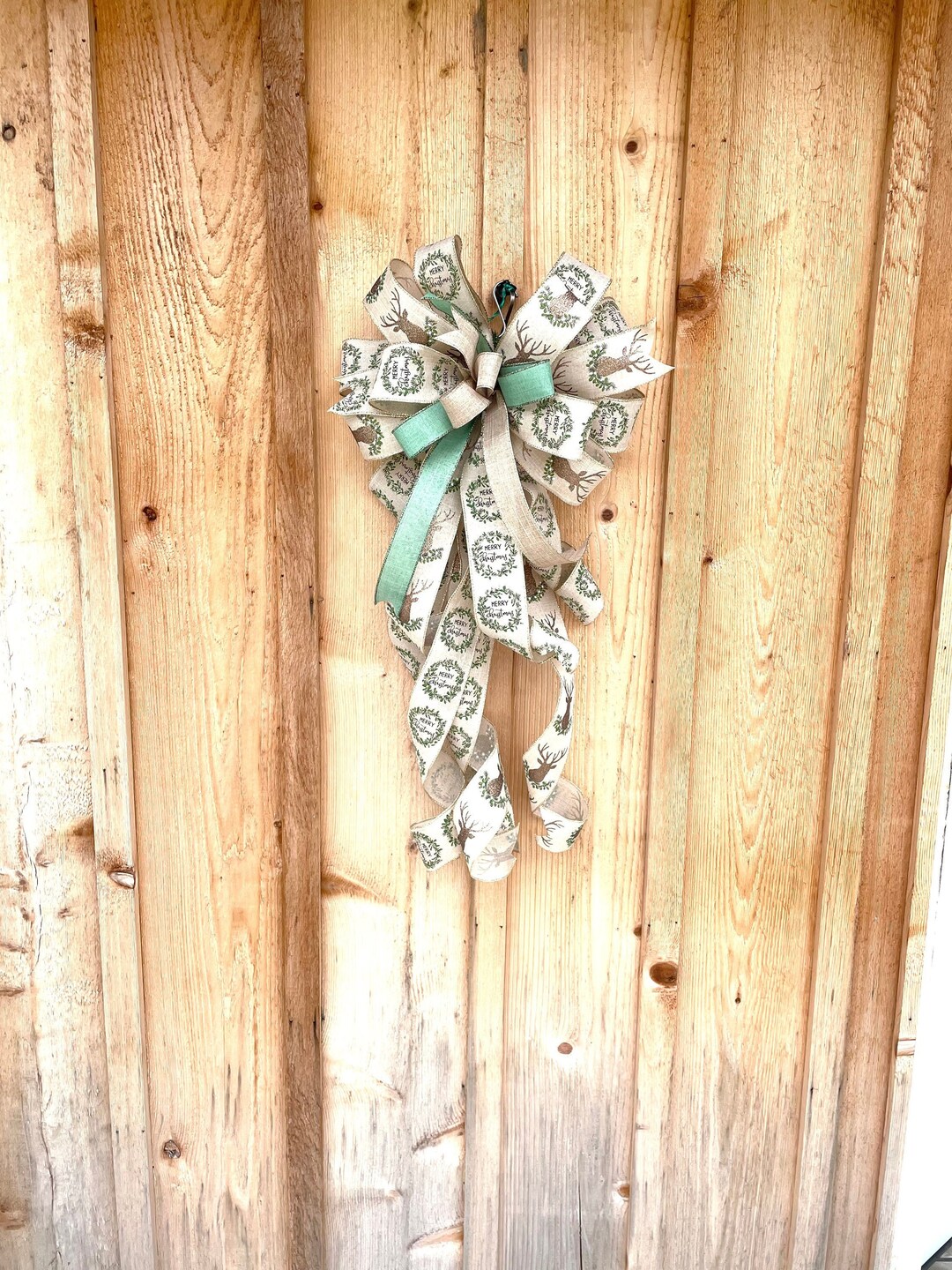 Woodland Deer Christmas Tree Topper , Rustic Christmas Tree Bow, Large ...