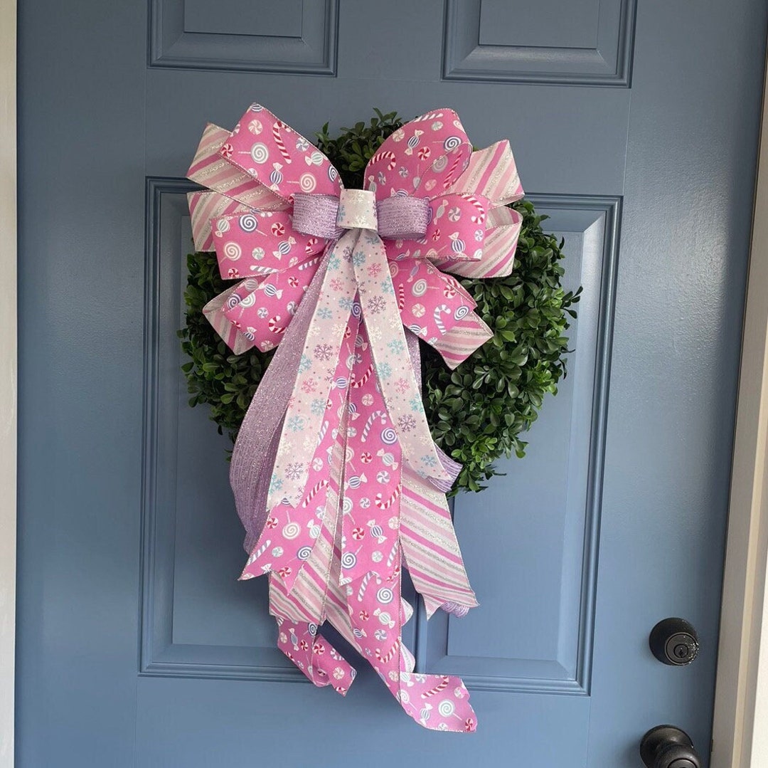 Christmas Tree Topper, Candy Themed Tree Topper Bow, Pink Christmas Bow ...