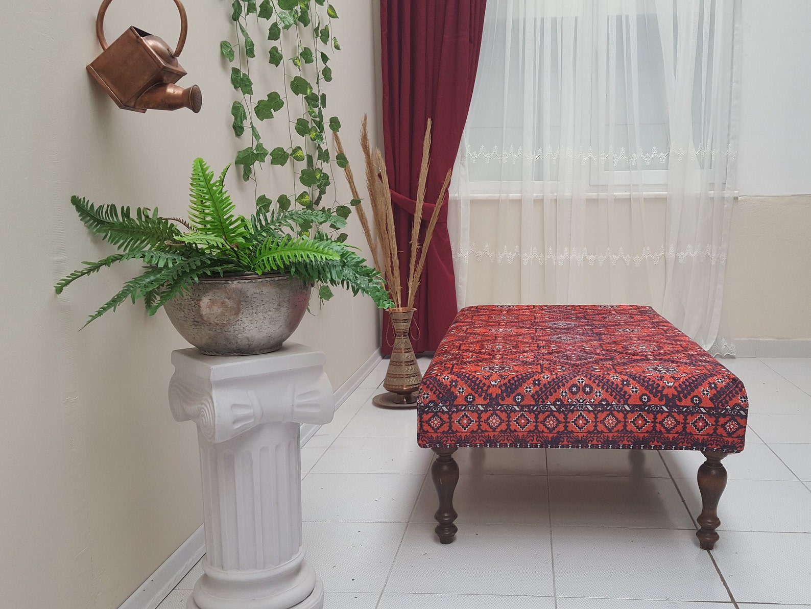 Ethnic Rug Bench Handmade Wood Bench Kilim Square Ottoman - Etsy