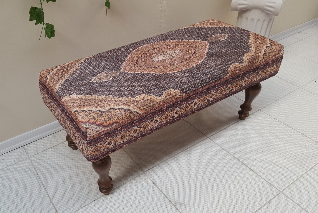 Bedroom Bench , Upholstered Table , Oversized Kilim Pouf , Kerman Kilim ...