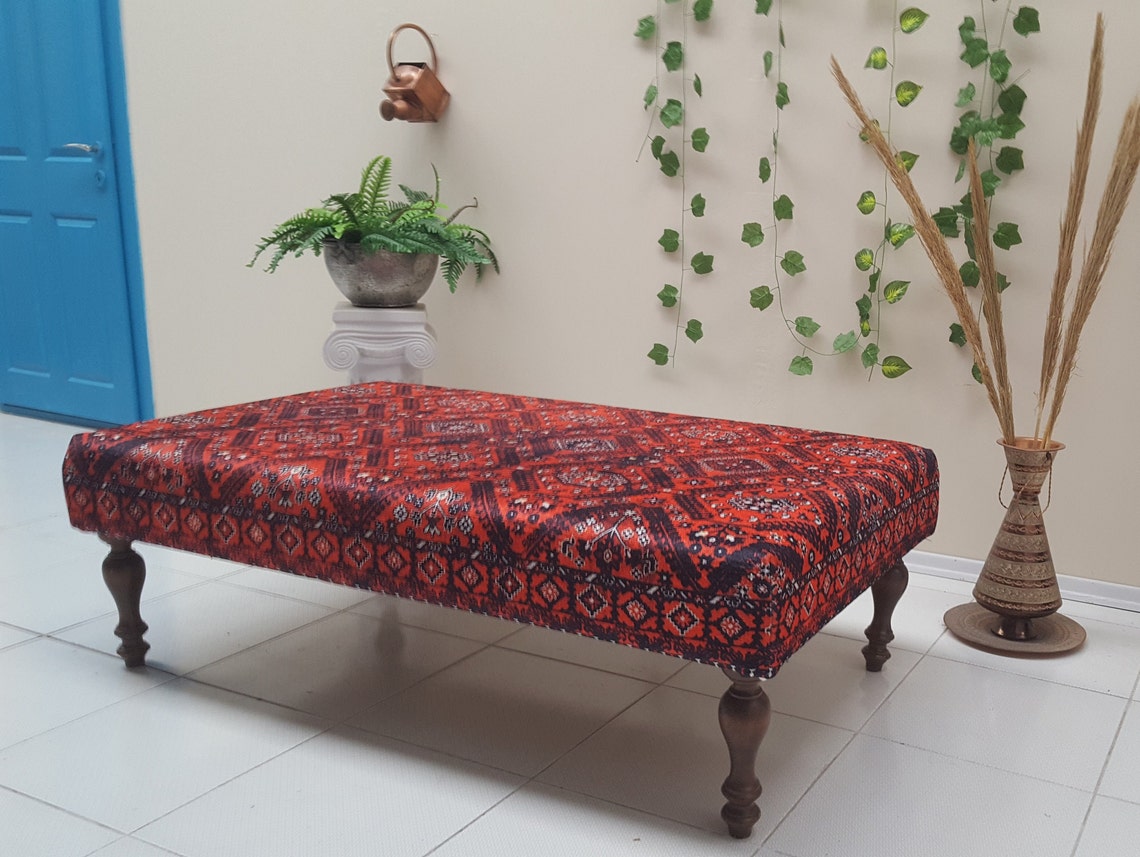 Ethnic Rug Bench Handmade Wood Bench Kilim Square Ottoman - Etsy