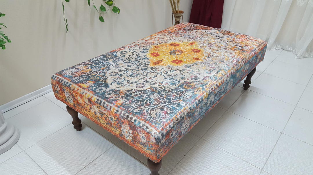 Aztec Kilim Ottoman , Turkish Carpet Bench , Star Pattern Ottoman ...
