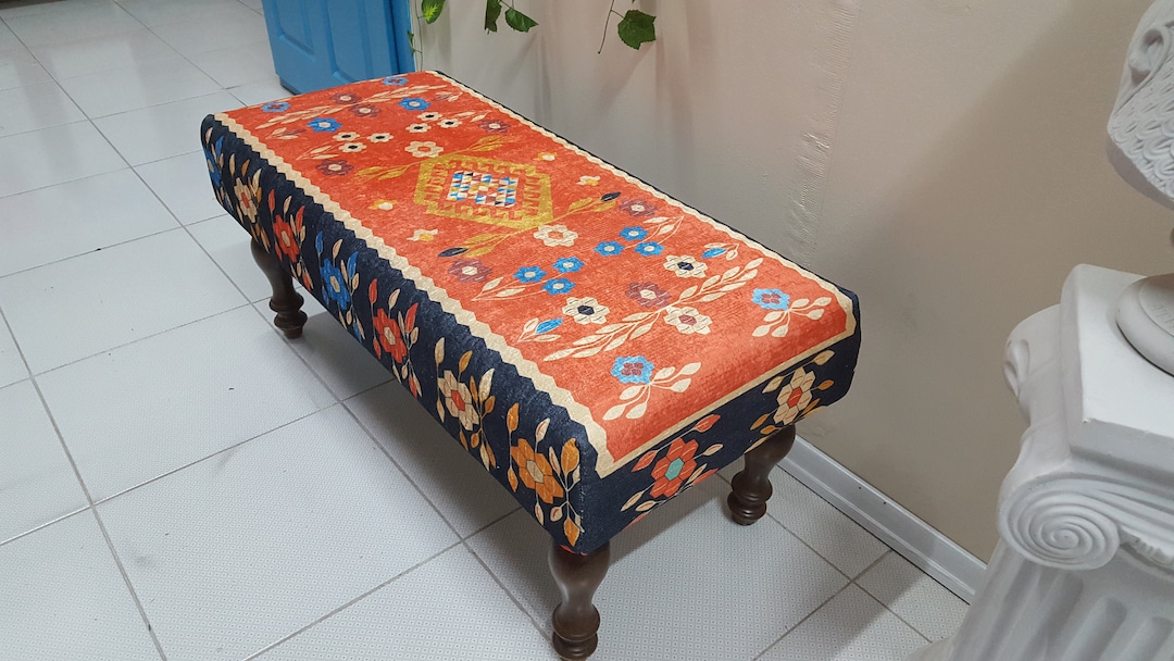 Turkish Bench , Vintage Rug Bench , Decorative Rug Bench , Boho Bench ...