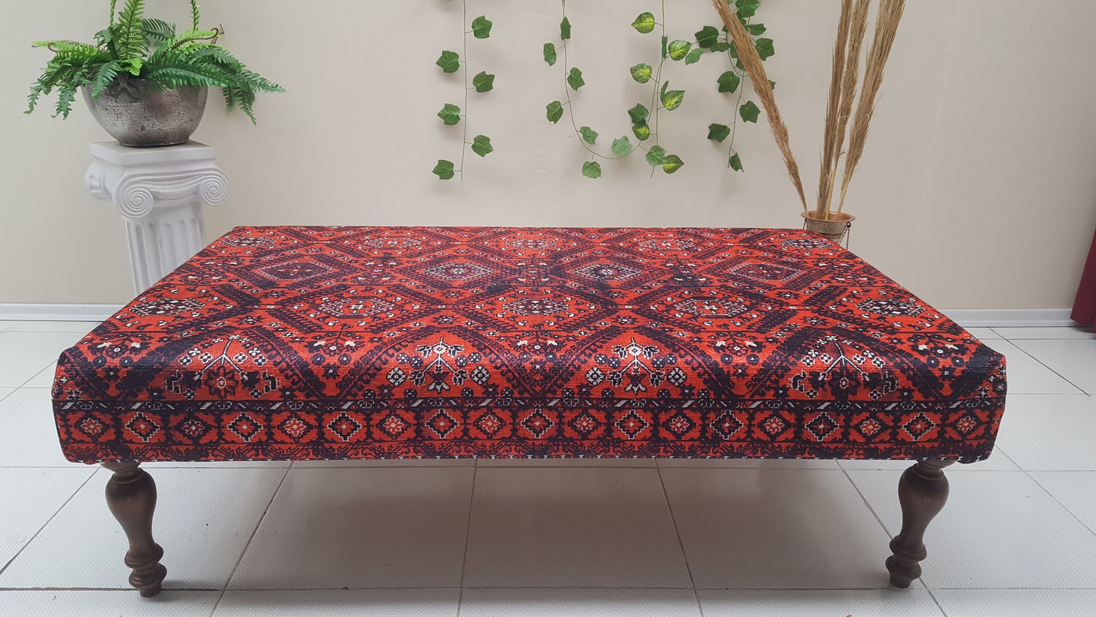 Ethnic Rug Bench Handmade Wood Bench Kilim Square Ottoman - Etsy