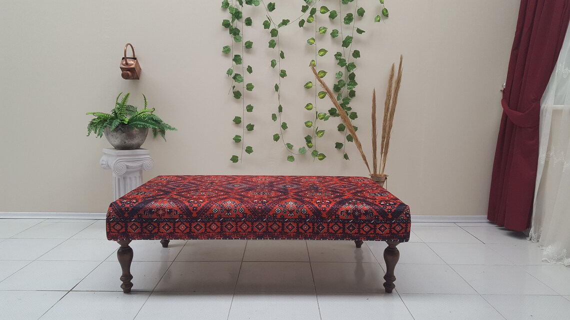 Ethnic Rug Bench Handmade Wood Bench Kilim Square Ottoman - Etsy