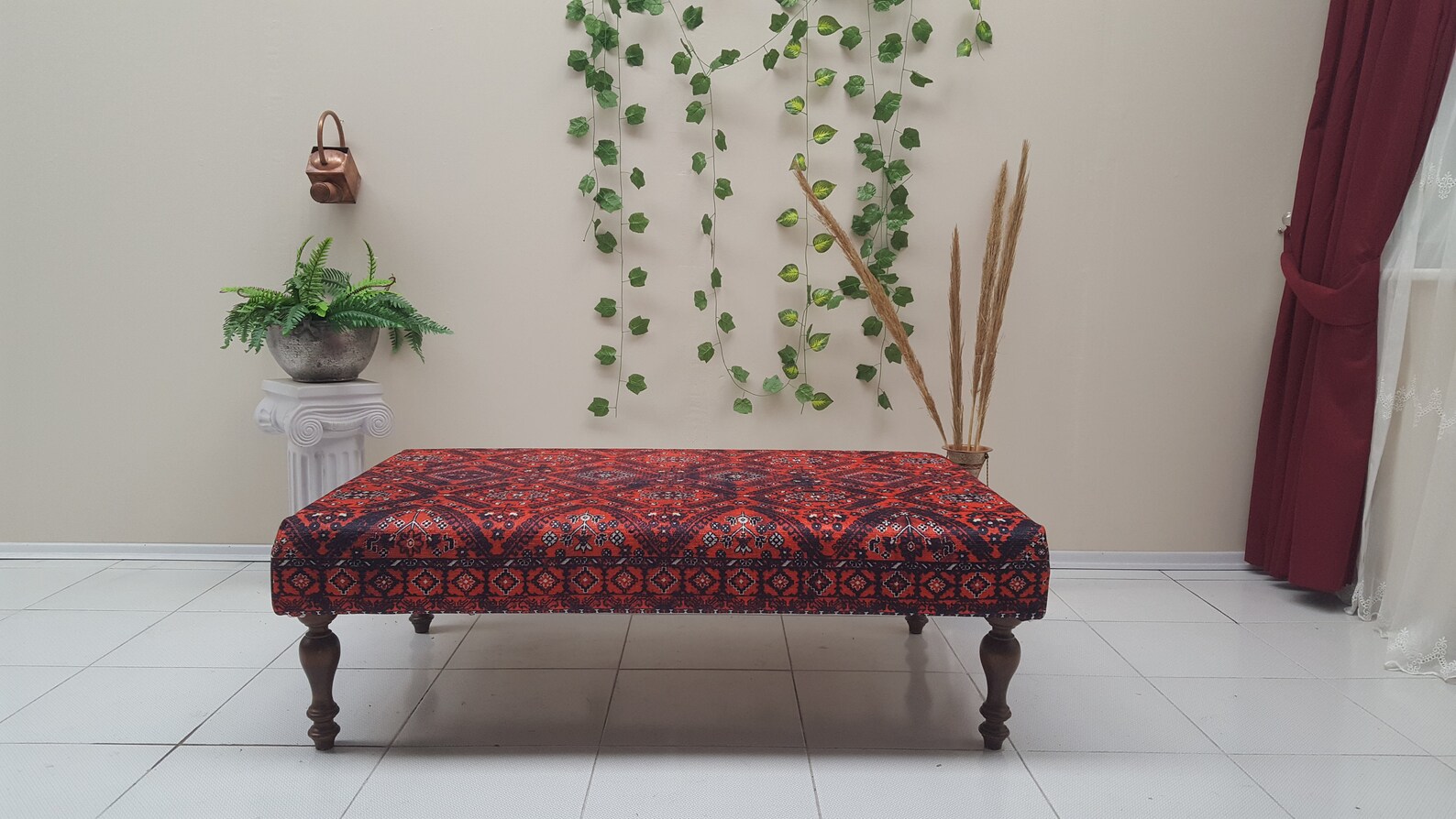 Ethnic Rug Bench Handmade Wood Bench Kilim Square Ottoman - Etsy