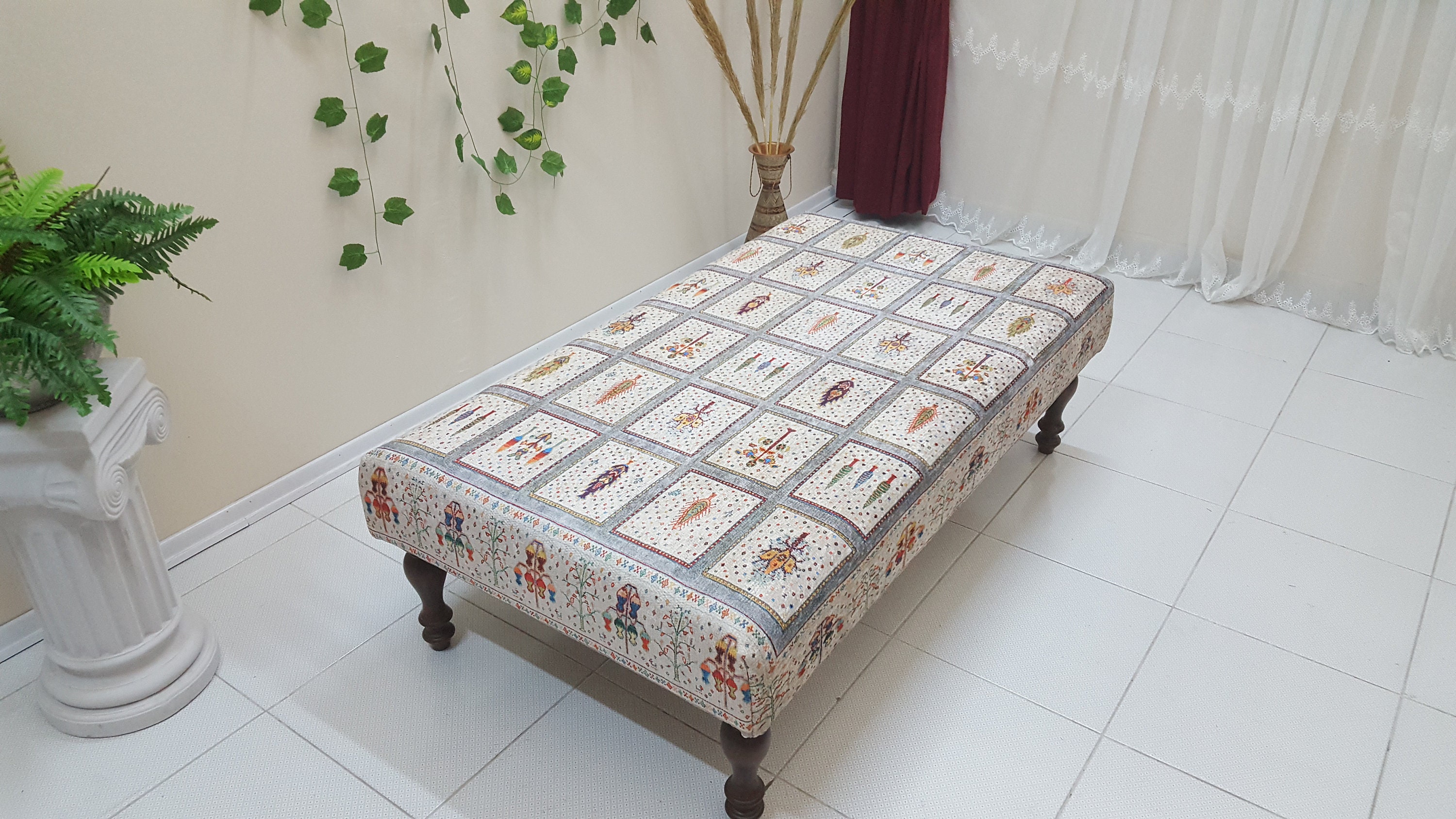 Natural Coffee Table Kerman Kilim Ottoman Handmade - Etsy