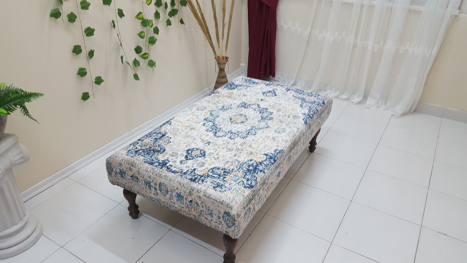 Ethnic Rug Bench Handmade Wood Bench Kilim Square Ottoman - Etsy