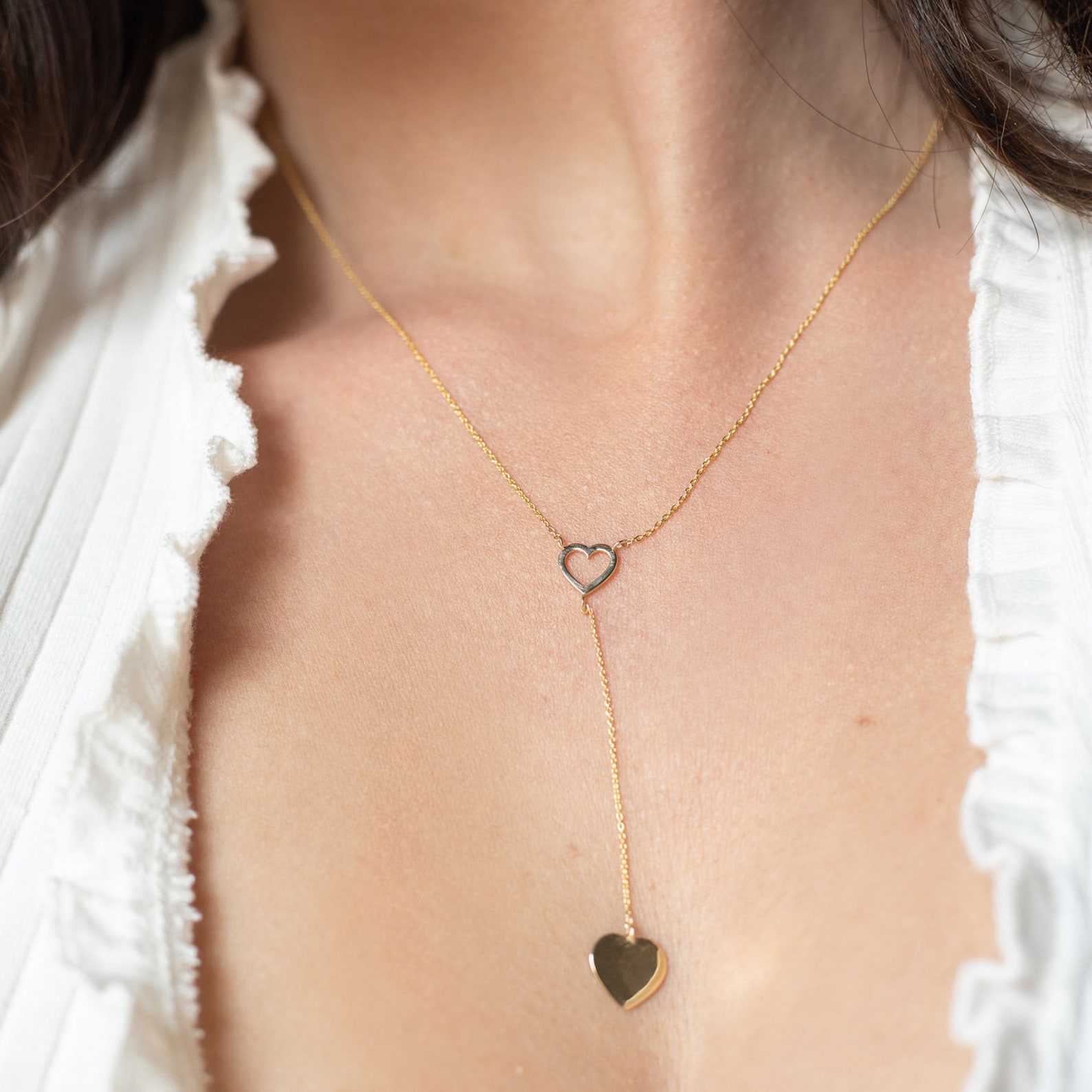 Yellow Gold Heart Necklace Gold Y Necklace 14K Gold - Etsy UK