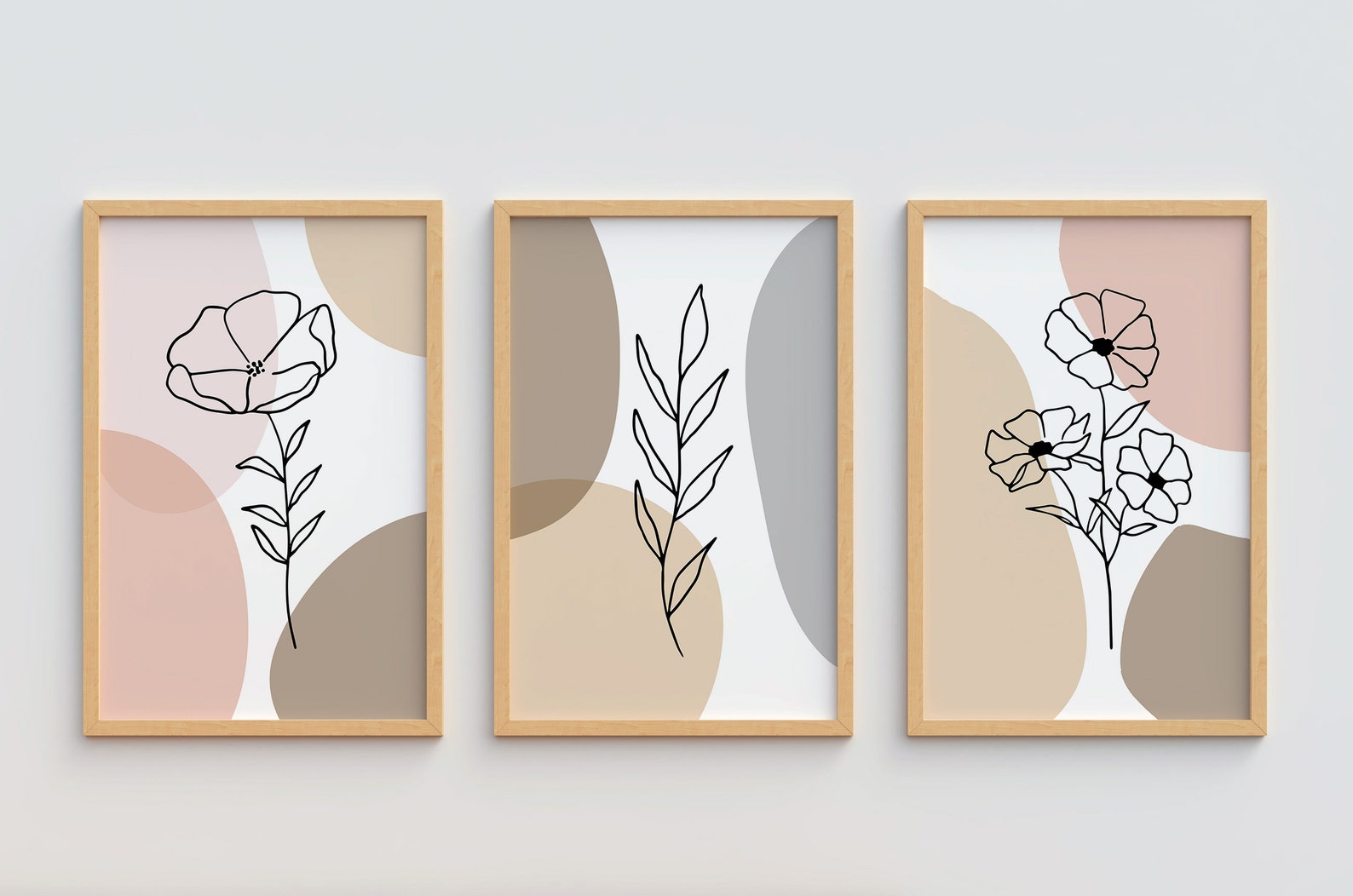 Boho Botanical Line Art Print Set of 3 Abstract Art Print - Etsy